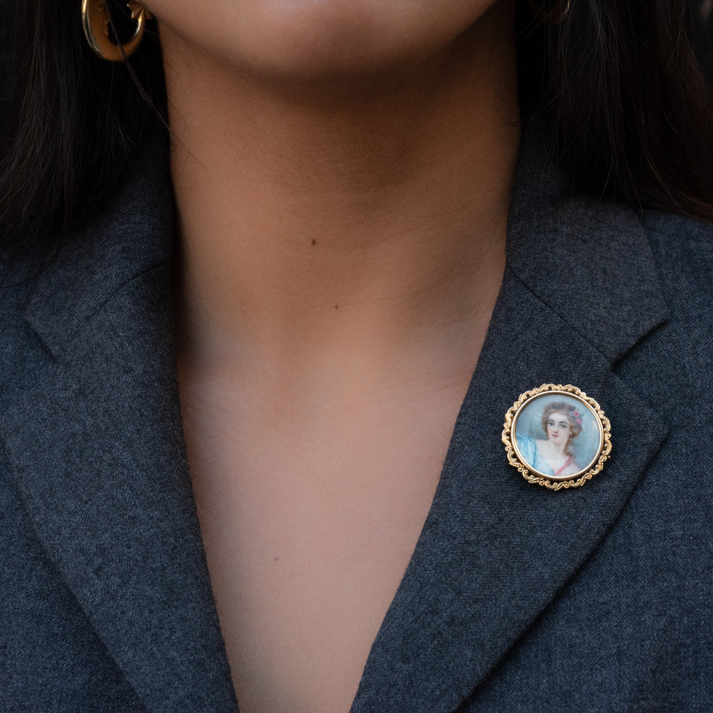 Hand-Painted Portrait Brooch c. 1900s – Pippin Vintage Jewelry