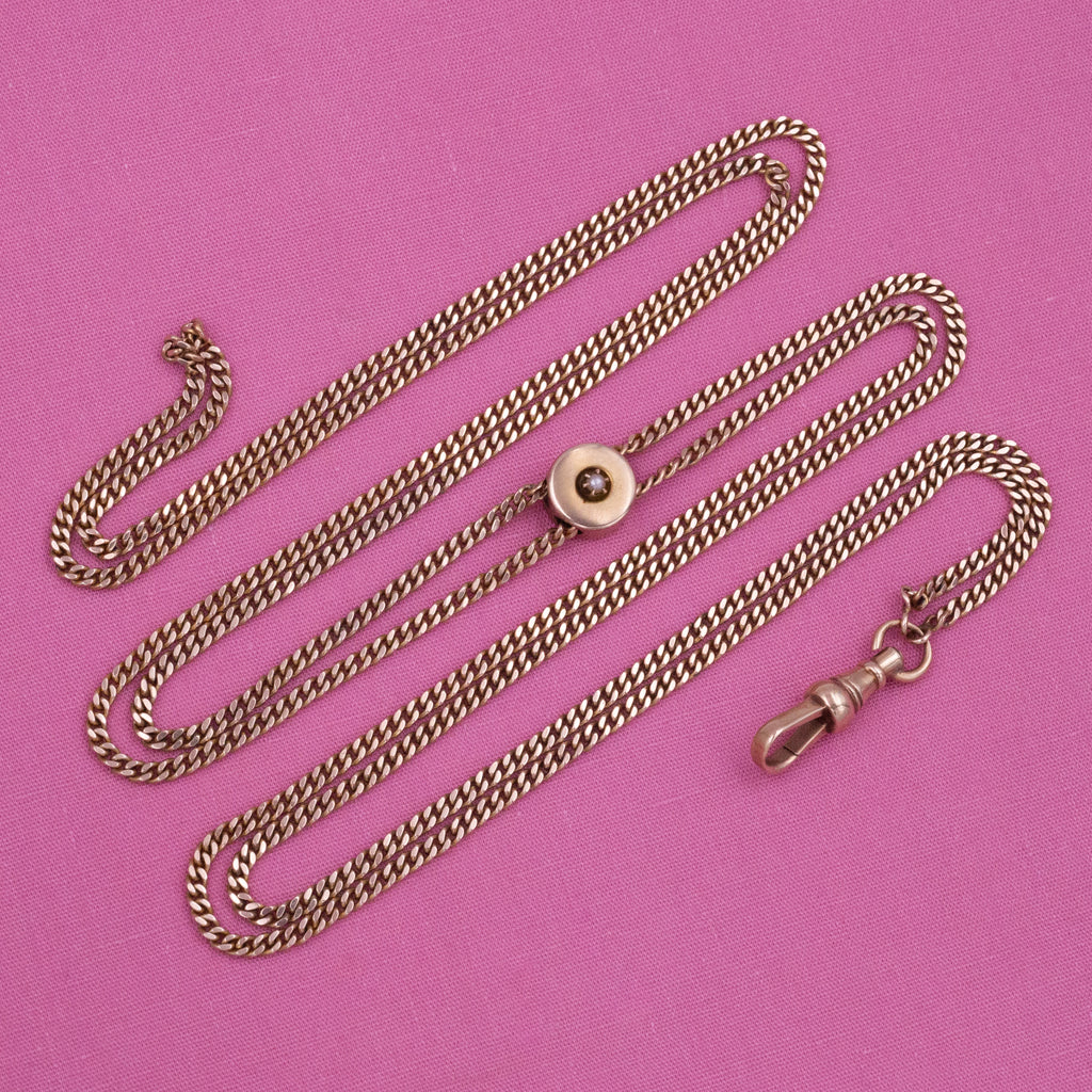 Guard Chain With Pearl Slider c1900 – Pippin Vintage Jewelry