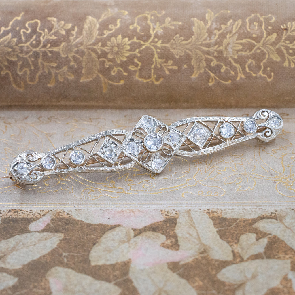Edwardian Filigree Diamond Bar Pin – Pippin Vintage Jewelry
