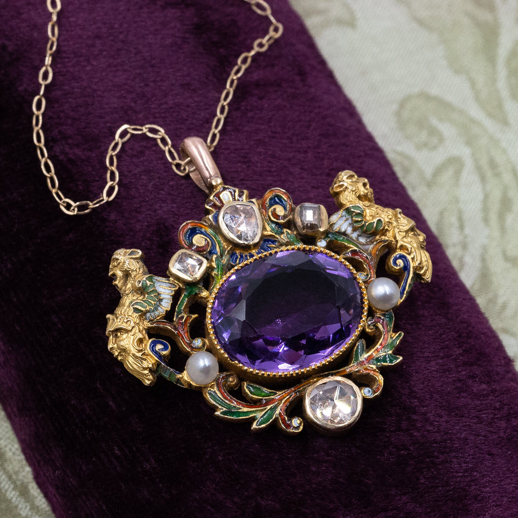 Late-Georgian Enameled Amethyst Pendant – Pippin Vintage Jewelry