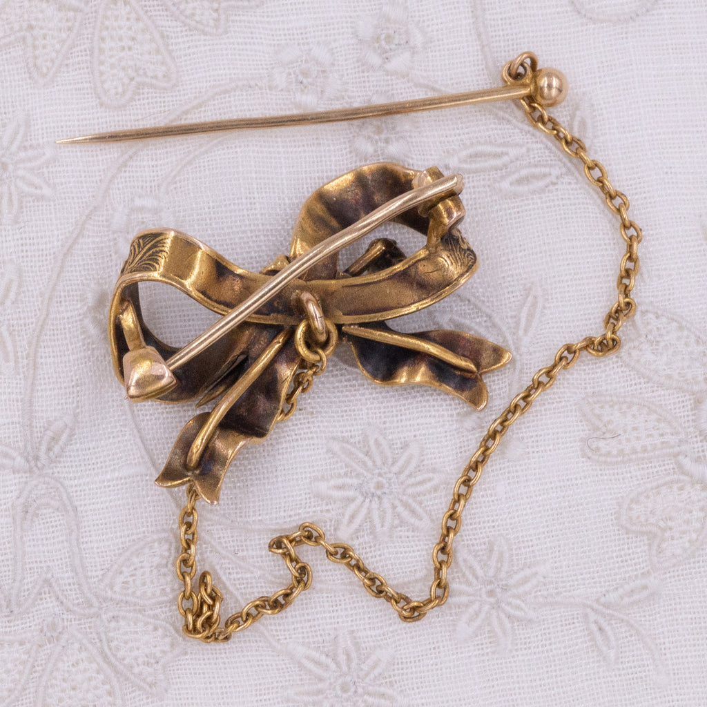 Bow Pin with Old Mine Diamond c1880 – Pippin Vintage Jewelry
