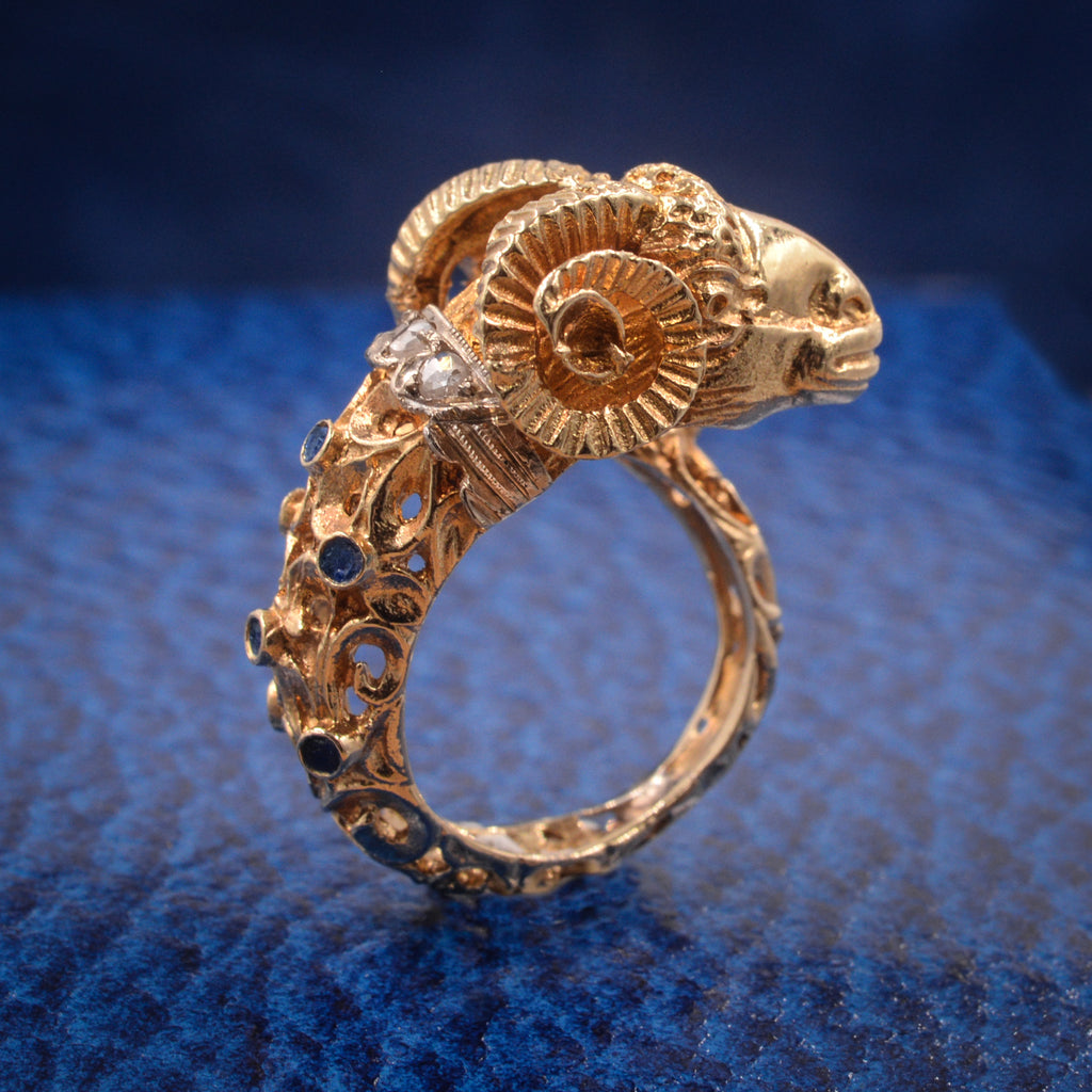 Enamel Ram Ring c1980 – Pippin Vintage Jewelry