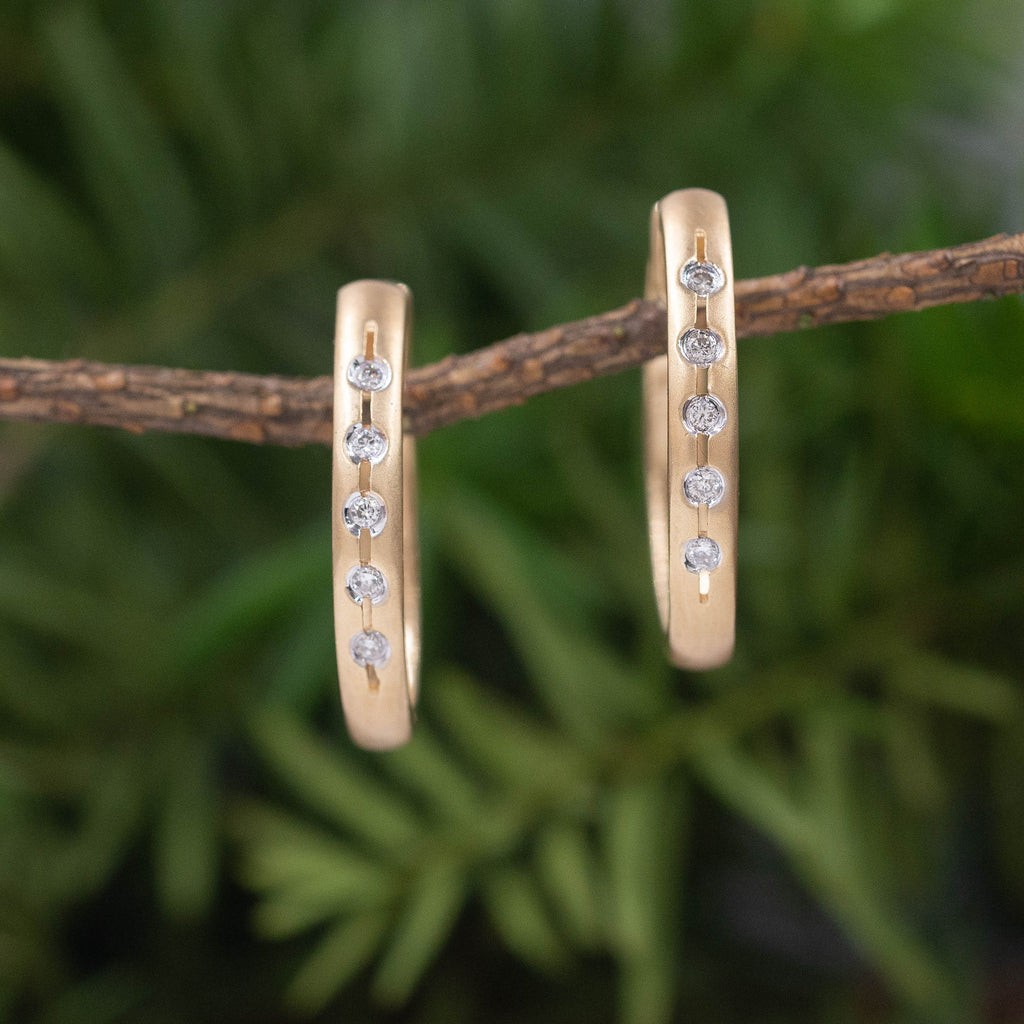 Satin Finished Gold Hoops with Diamonds – Pippin Vintage Jewelry