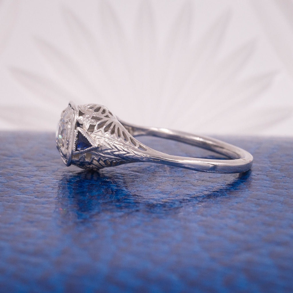 Filigree Diamond Ring with Sapphire Accents c1920 – Pippin Vintage Jewelry