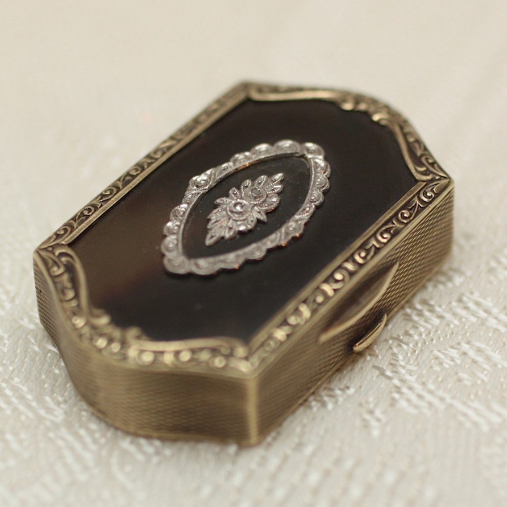 Circa 1900 14K, Tortoise shell & diamond pill box – Pippin Vintage Jewelry