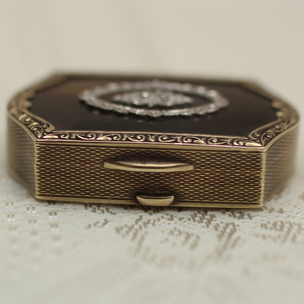 Circa 1900 14K, Tortoise shell & diamond pill box – Pippin Vintage Jewelry