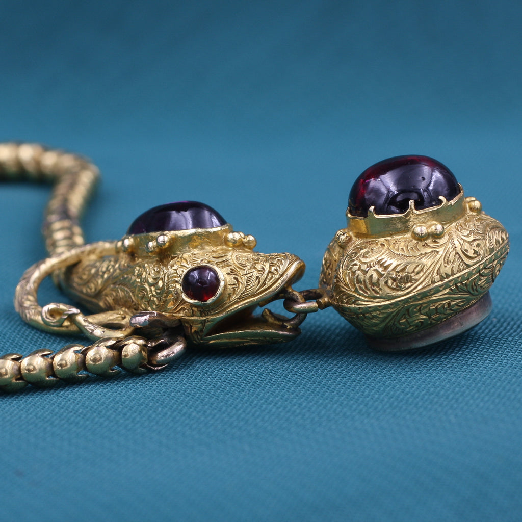 22k Gold and Garnet Snake Necklace c1890 – Pippin Vintage Jewelry