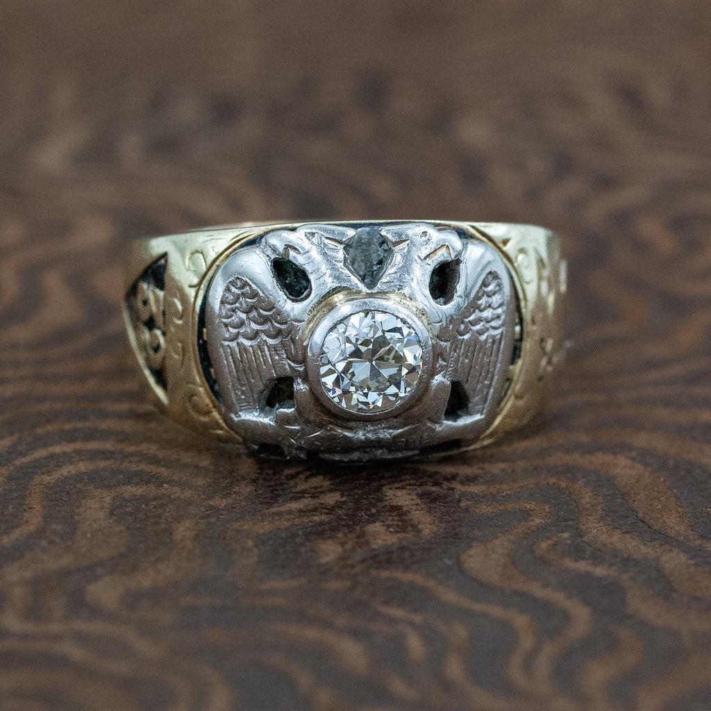 Old European Diamond Masonic Ring c1931 – Pippin Vintage Jewelry