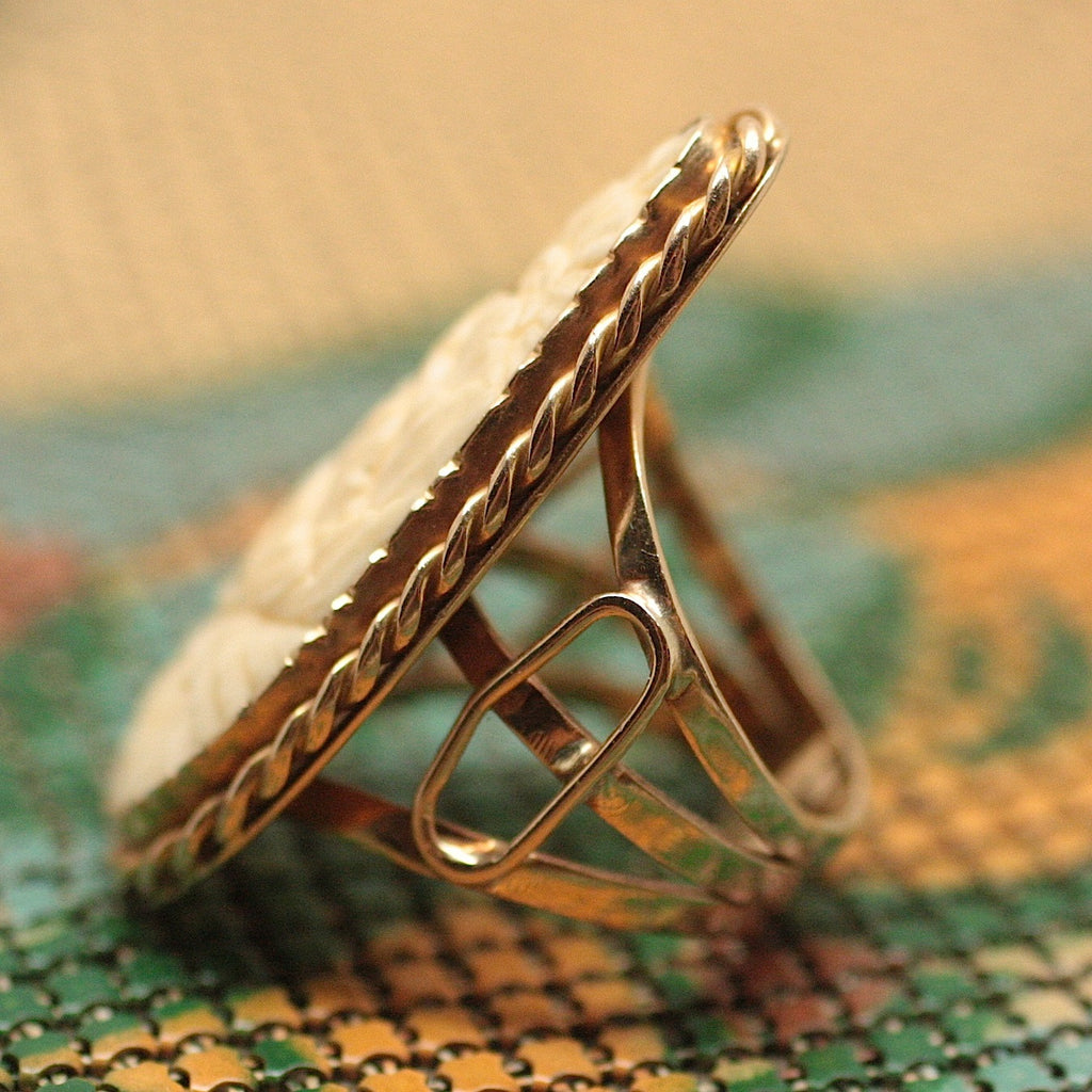 14K & Carved Walrus Ivory Ring – Pippin Vintage Jewelry