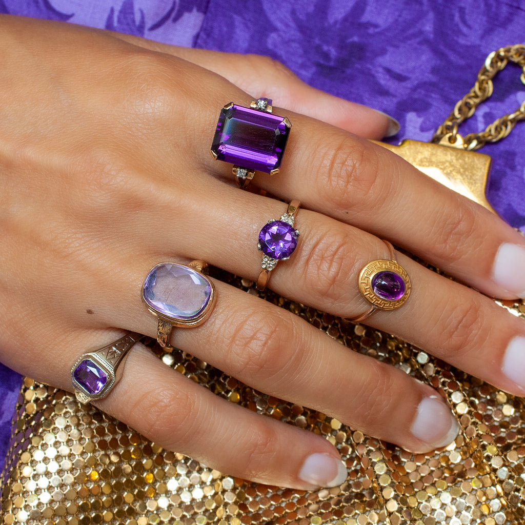 Greek Key Amethyst Cabochon Ring c1910 – Pippin Vintage Jewelry