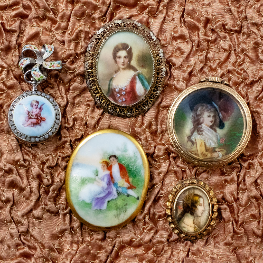 Hand-painted Portrait Pin/Pendant c1920 – Pippin Vintage Jewelry
